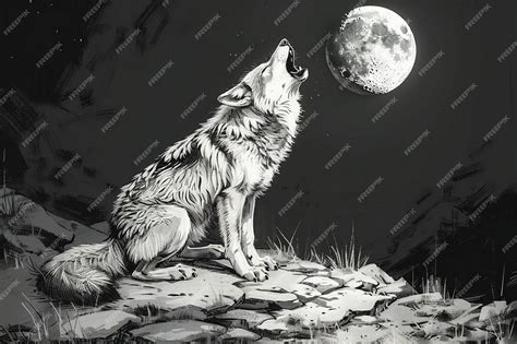 Featuring A Wolf Howling On The Moon Drawing In Sketch Style