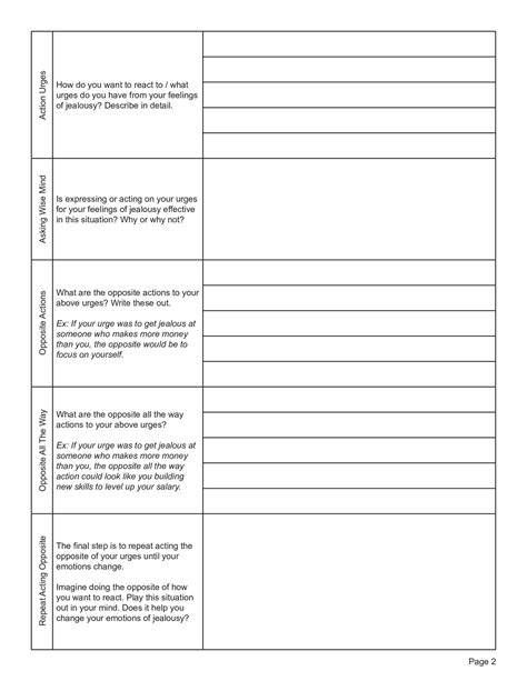 Opposite Action For Jealousy Worksheet Pdf Worksheets Library