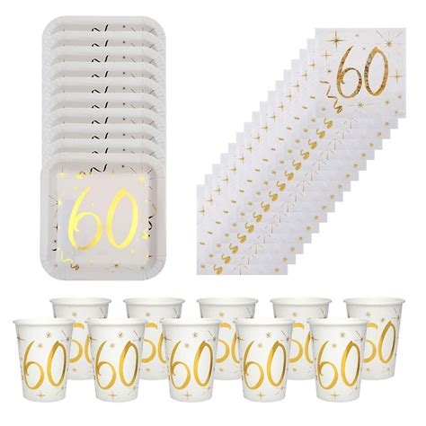 Gold 60th Party Pack Plates Napkins And Cups Fruugo Uk