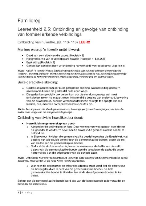 Rfreg 152 Finale Opsommings 5 Familiereg Huwelik Ontbinding And Gevolge