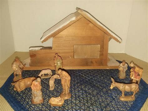 Anri Kuolt Vintage Nativity Handcarved Wood 11pc Creche Set 3 Figures