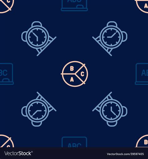 Set Line Chalkboard Alarm Clock And Pie Chart Vector Image