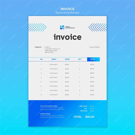 Premium Psd Gradient Physiotherapy Invoice Template