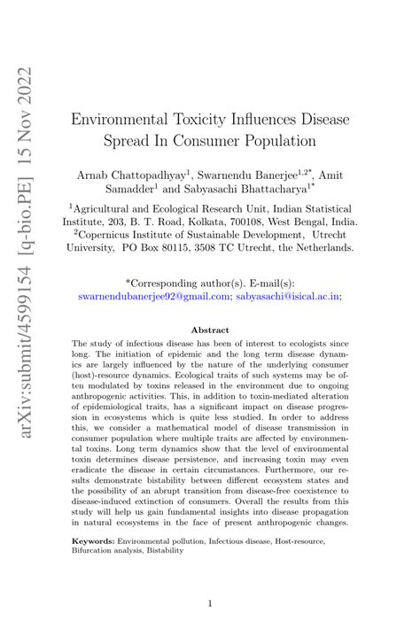 Pdf Environmental Toxicity Influences Disease Spread In Consumer