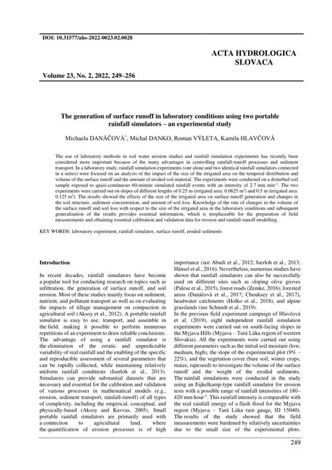 Pdf The Generation Of Surface Runoff In Laboratory Conditions Using Two Portable Rainfall