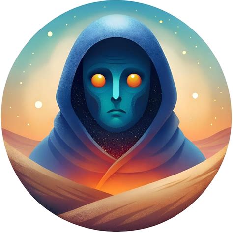A Mysterious Blue Skinned Being With Glowing Eyes Gazes Out From