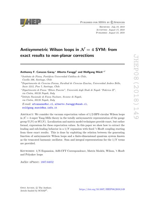 Pdf Antisymmetric Wilson Loops In Mathcal N 4 Sym From Exact