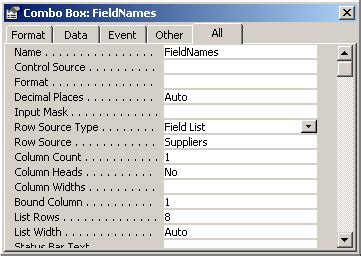 MS Access 2003 Display Field Names In A Combo Box