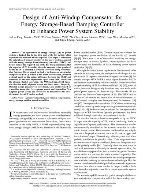 Pdf Design Of Anti Windup Compensator For Energy Storage Based