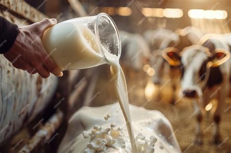 Premium Photo Farmer Pouring Raw Milk Into Container And Milking Raw