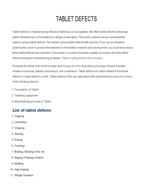 Tablet Defects 1660491621 Pdf Tablet Pharmacy Process Engineering