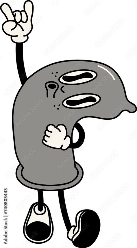 Retro Condom Mascot Character 40s 50s 60s Old Animation Style Safe Sex Birth Control And