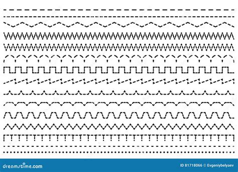 Set Stitch Sewing Machine Cut Lines Sewing Stitches Set Seam Vector