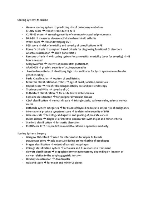 Scoring Systems For Medical Diseases Pdf Wellness