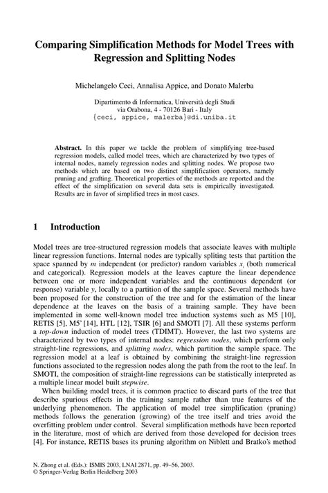 Pdf Simplification Methods For Model Trees With Regression And
