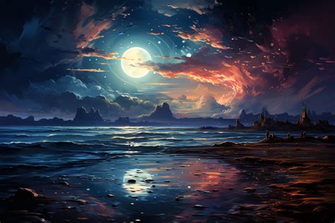 Beautiful Moon Scenery At Night Graphic By Saydurf · Creative Fabrica