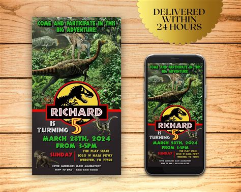 Jurassic Park Digital Invitation Jurassic Park Birthday Invitation