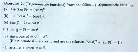 Solved Exercise 2 Trigonometric Functions Prove The Following Trigonometric Identities A 1