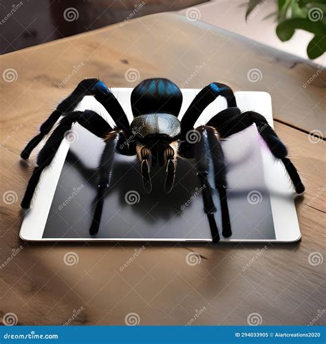 A Tarantula Using A Tablet As A Touchscreen To Create Digital Spider Art Stock Illustration