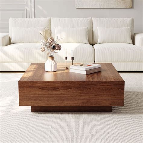 35 Square Wood Coffee Table With Storage Mid Century Modern Coffee
