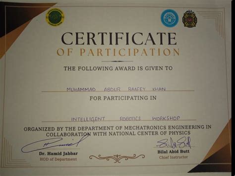 Participated In Intelligent Robotics Workshops Held In Nust College Of Eme From Artificial