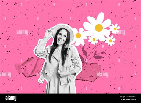 Composite Photo Collage Of Young Beautiful Girl Pose Hat Leather Jacket