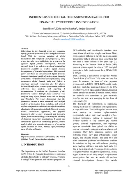 Pdf Incident Based Digital Forensics Framework For Financial Cybercrime Investigation