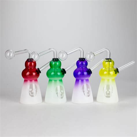 6 Flat Bottom Skull Glass Oil Burner Compact Design With Assorted C