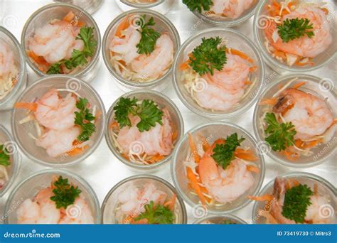 Glass Shrimp Cocktail In Tomato Sauce Shellfish Seafood Boiled