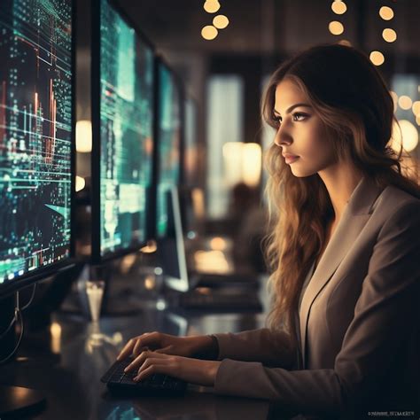 Premium Ai Image A Beautiful Young Woman Analyzing Computer Data