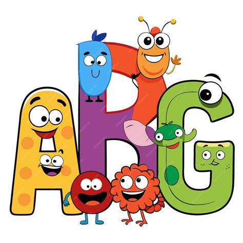 Colorful Alphabet Letters A B C D G With Funny Faces And Different Body