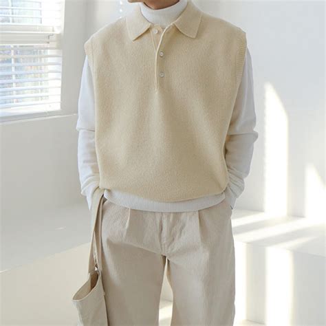 Ohs Ctbo2435 레이어드 심플 니트 조끼 베스트 온채널