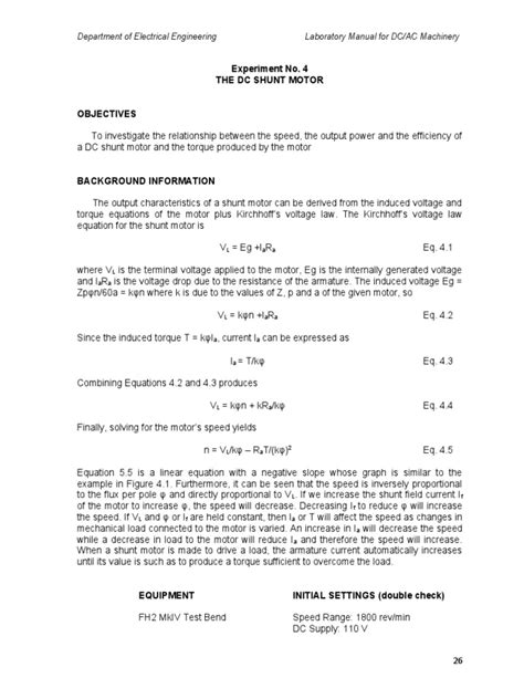 Expt 4 The Dc Shunt Motor Pdf