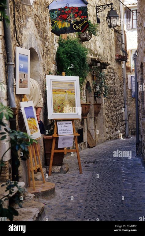 France Provence St Paul De Vence Works Of Art Displayed In The Narrow