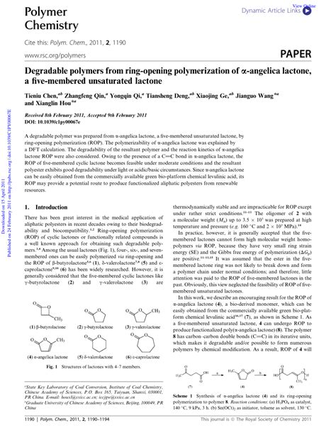 Pdf Degradable Polymers From Ring Opening Polymerization Of α