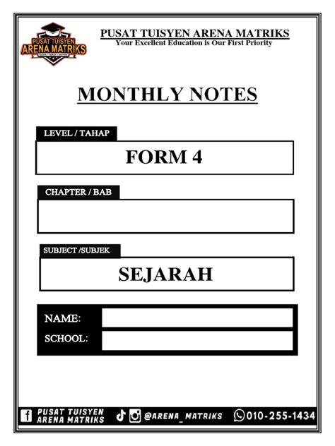 Pusat Tuisyen Arena Matriks Form 4 Sej Bab 2 Pdf