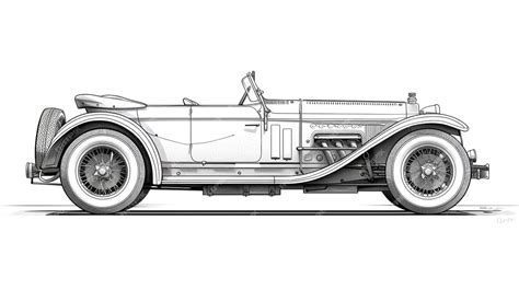 Elegant Vintage Roadster Detailed Line Art Of Classic Car Premium Ai