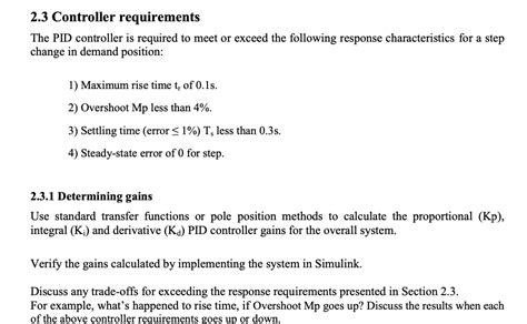 Solved Controller Requirements The Pid Controller Is Chegg