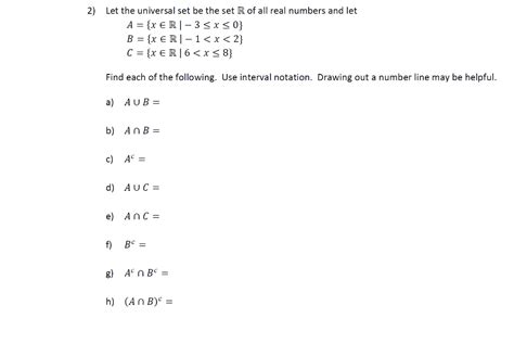 solved 2 let the universal set be the set r of all real