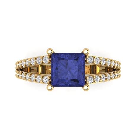 248ct Princess Cut Blue Tanzanite 14k Yellow Gold Engraving Statement