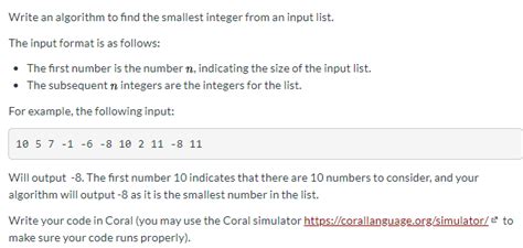 Write An Algorithm To Find The Smallest Integer From