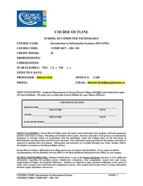 Introduction To Information Systems Course Outline Fall 2018 Course Outline School Of Computer