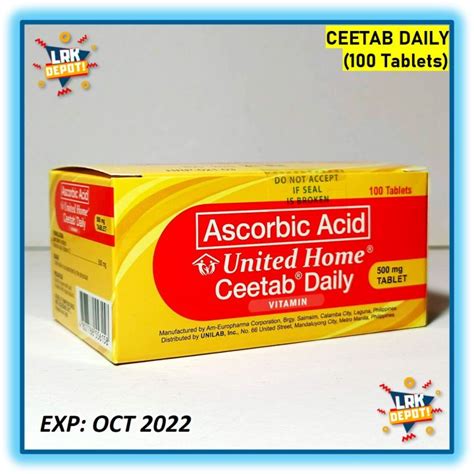 United Home Ceetab Daily Ascorbic Acid 100 Tablets Vitamin C For