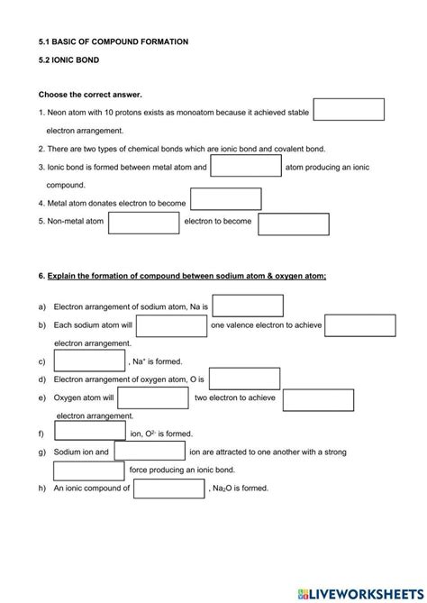 Ionic Bond Free Interactive Worksheets 1143486