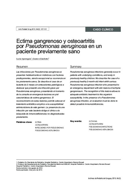 Pdf Ectima Gangrenoso Y Osteoartritis Por Pseudomonas Aeruginosa En
