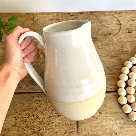Handmade Pottery Pitcher Monochromatic Ceramic Serving Pitcher Pottery