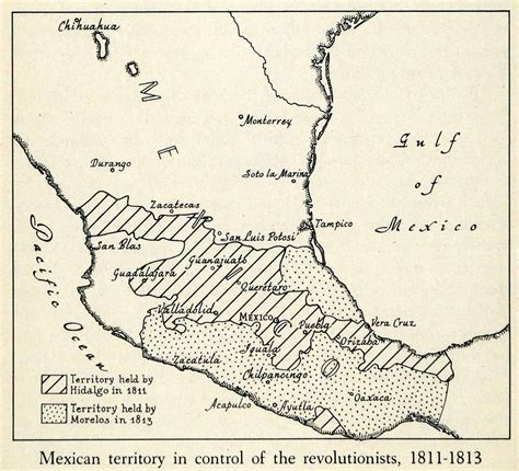 1943 Print Mexico War Independence Revolution Territory Map Hidalgo Mo