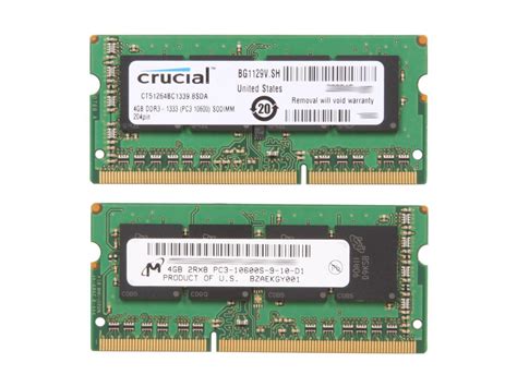 Crucial 8gb 2 X 4gb 204 Pin Ddr3 So Dimm Ddr3 1333 Pc3 10600 Laptop Memory Model