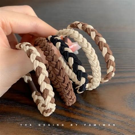 5pcs Set Women Elastic Braided Hair Rubber Band Thick Hair Ties For