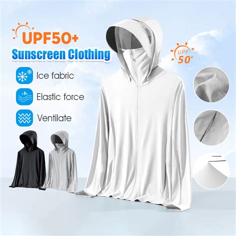 Ice Silk Sunscreen Clothing Unisex Upf50 Sunscreen Clothing With Hat Thin Sunscreen Coat Shirt